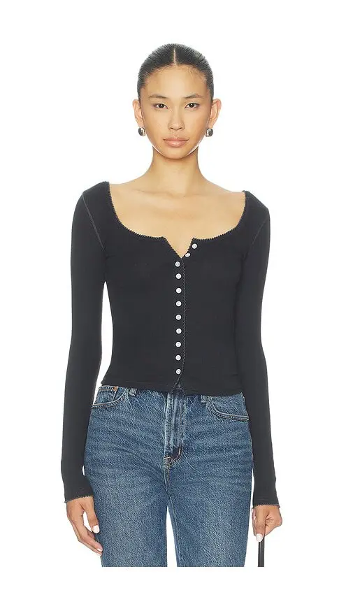 Free People Long Sleeve Pointelle Button-up Top