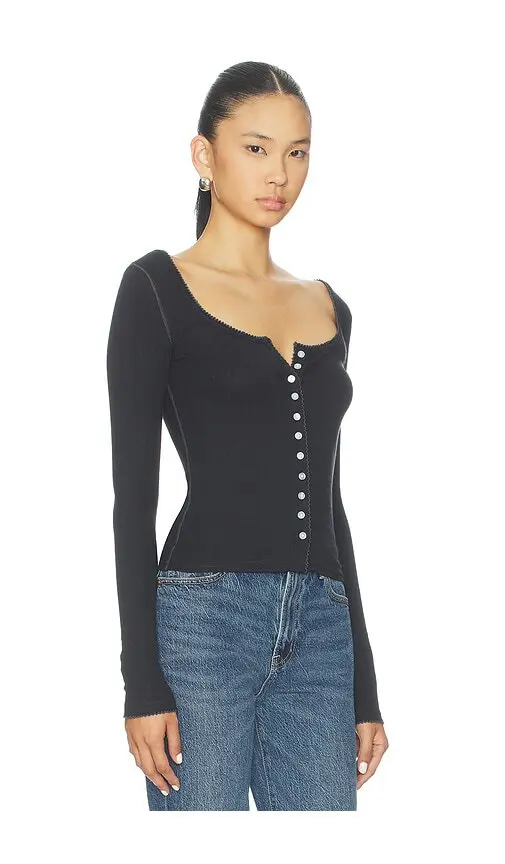 Free People Long Sleeve Pointelle Button-up Top