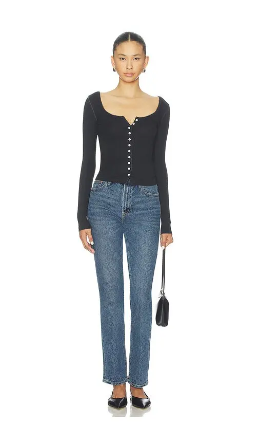 Free People Long Sleeve Pointelle Button-up Top