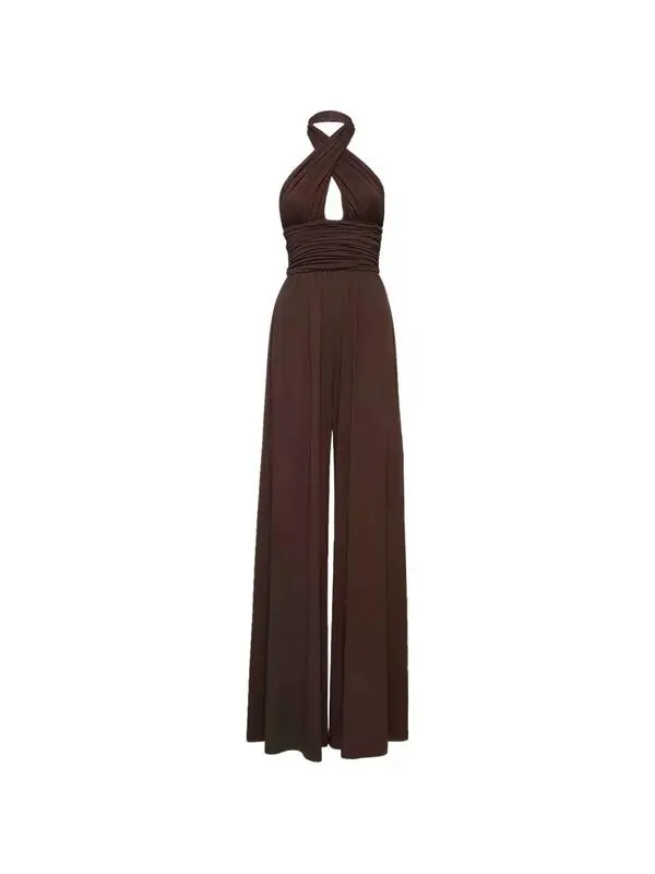 Michael Kors Halterneck Ruched Jumpsuit - Brown