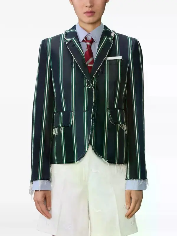 Thom Browne Striped Raw Edge Blazer