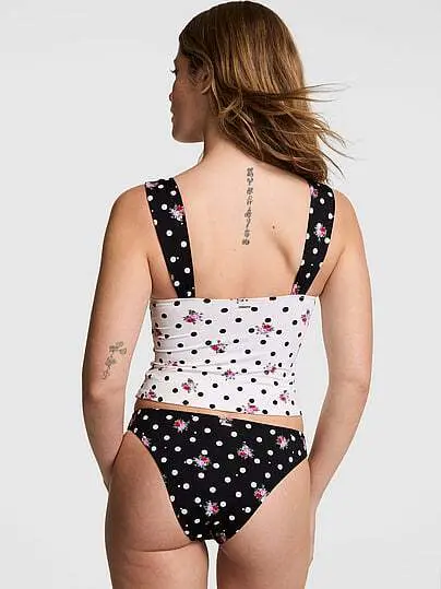 Pink Ruched Brazilian Bikini Bottom - Print