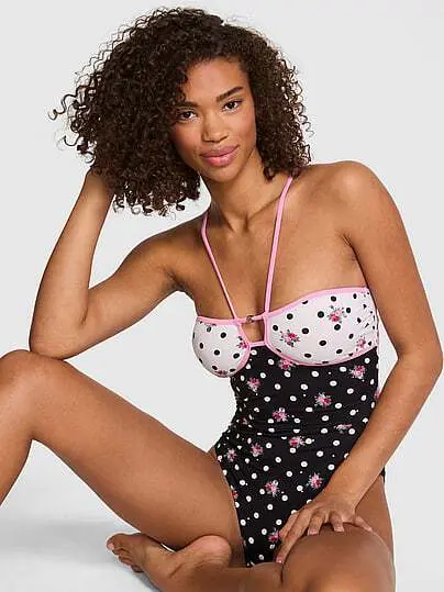 Pink Halter One-piece Swimsuit - Print