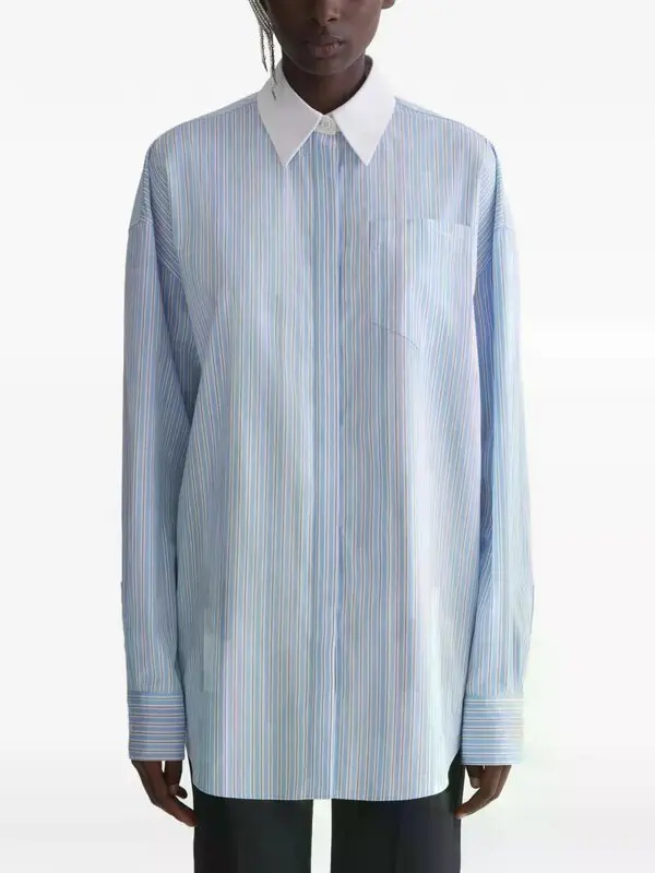 MUGLER Striped Collared Shirt