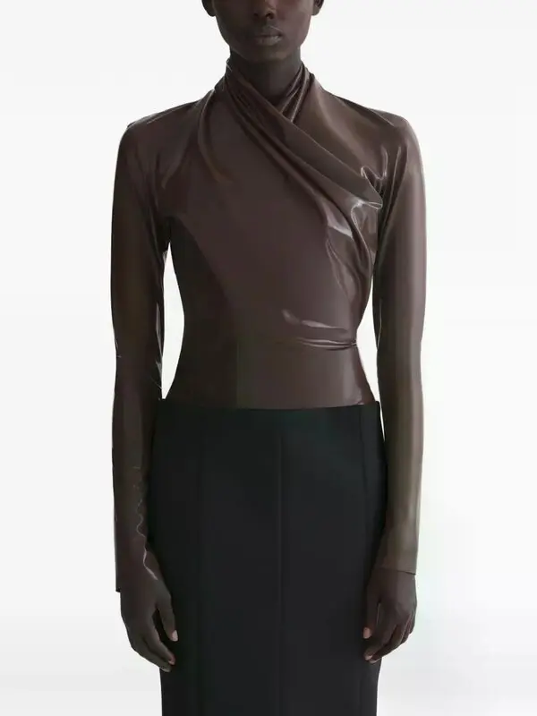 MUGLER Draped Long-sleeved Bodysuit - Brown