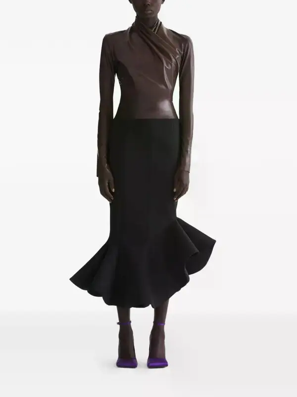 MUGLER Draped Long-sleeved Bodysuit - Brown