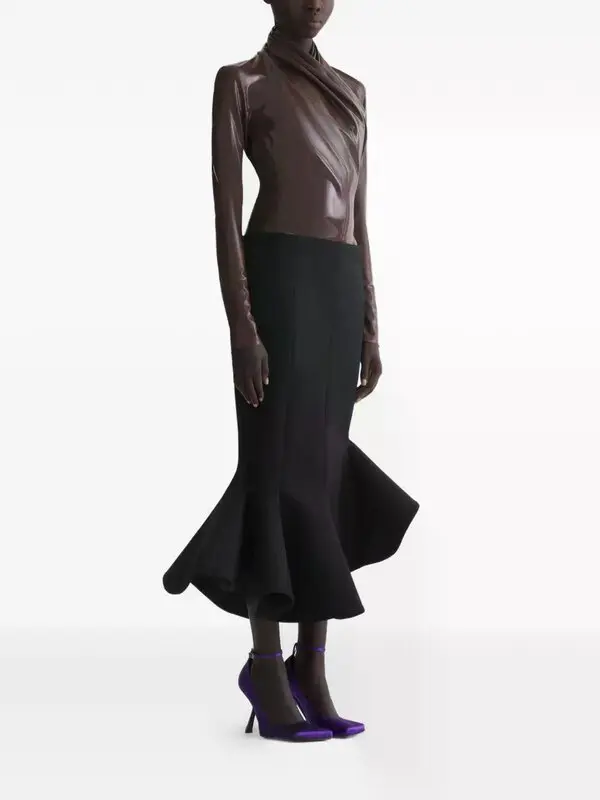 MUGLER Draped Long-sleeved Bodysuit - Brown