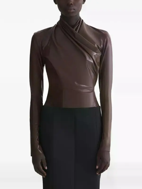 MUGLER Draped Long-sleeved Bodysuit - Brown