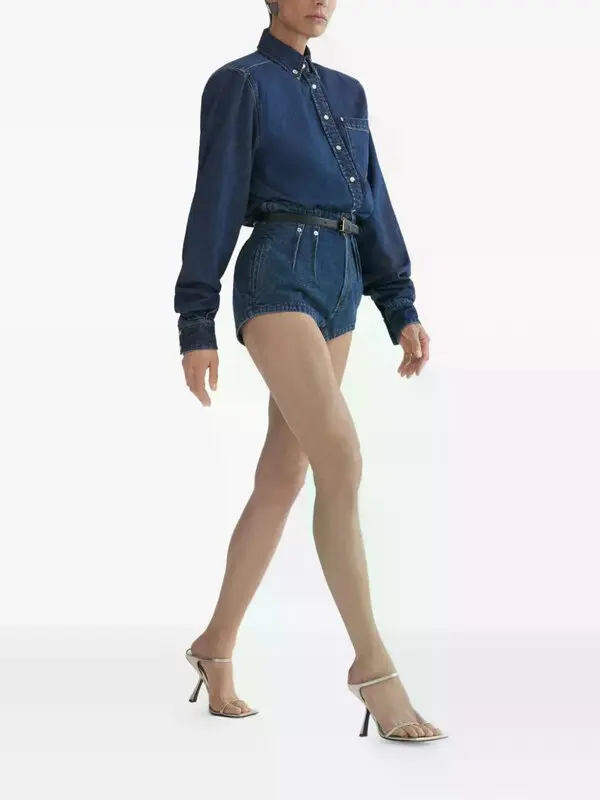 MUGLER Pleated High-waisted Denim Shorts