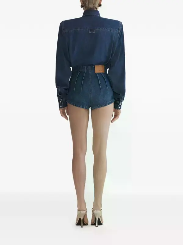 MUGLER Pleated High-waisted Denim Shorts