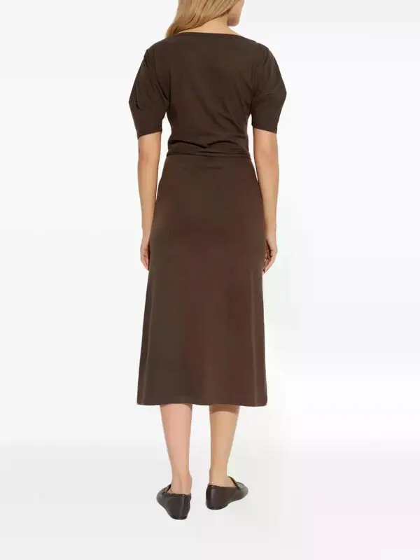 brown belted midi dress Brown Cotton Belted Midi Dress – self-portrait-US