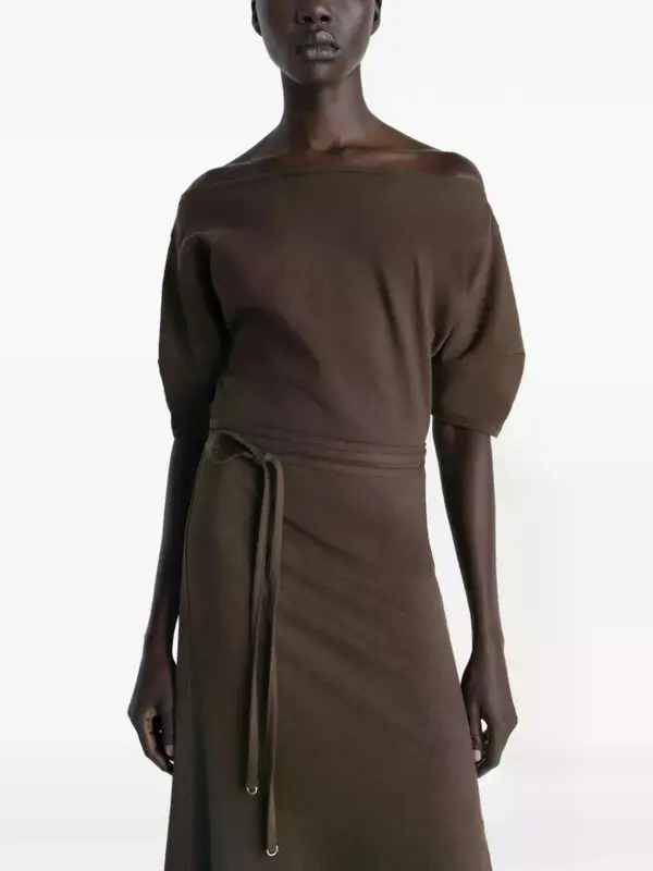 LEMAIRE Off-shoulder Short Puff Sleeve Midi Dress - Brown