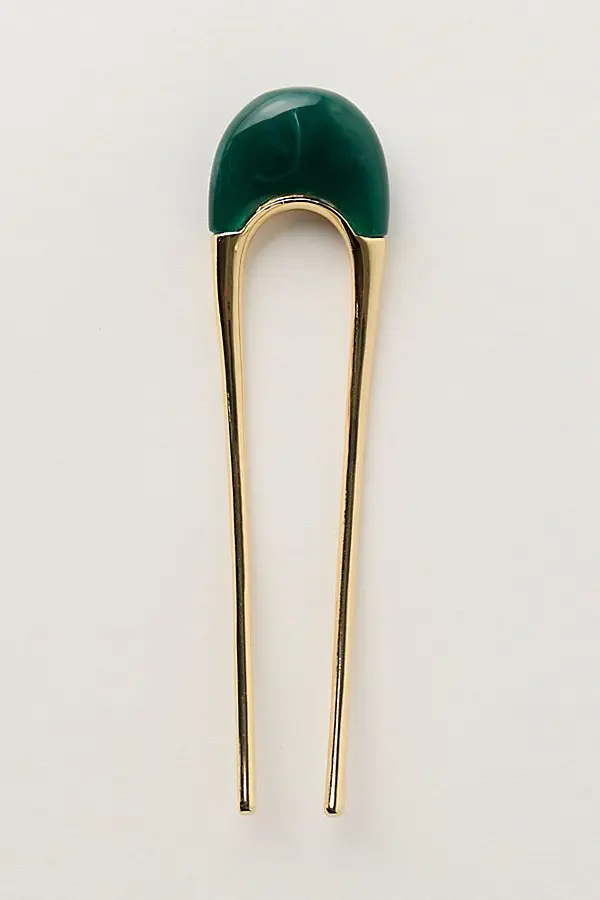 Free People Suki Gold Plated Hair Pin - Emerald