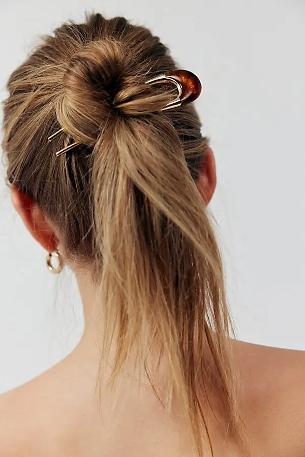 Free People Suki Gold Plated Hair Pin - Tort