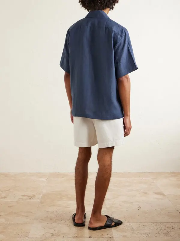 Eleventy Camp-collar Linen Shirt - Blue