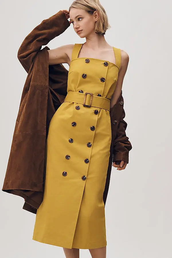 MARE MARE Belted Utility Midi Trench Dress