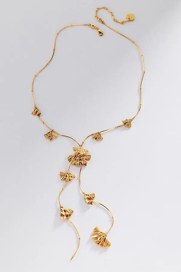Anthropologie Fluttered Floral Lariat Necklace - Cream