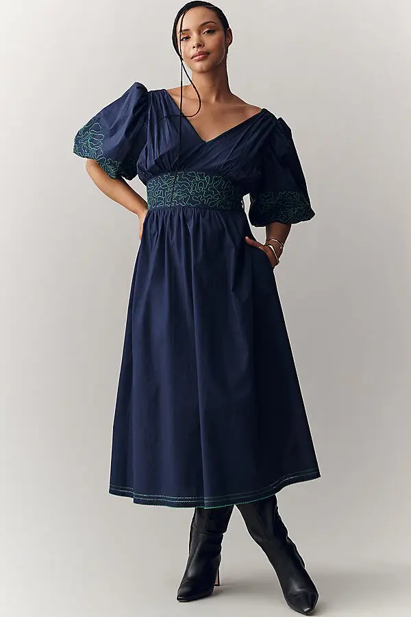 Anthropologie Puff-sleeve Midi Dress