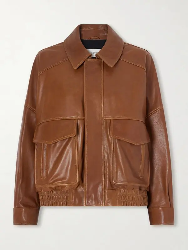 Nour Hammour Paneled Leather Bomber Jacket