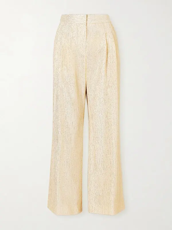 TWP Sequined Fishnet Wide-leg Pants - Ivory