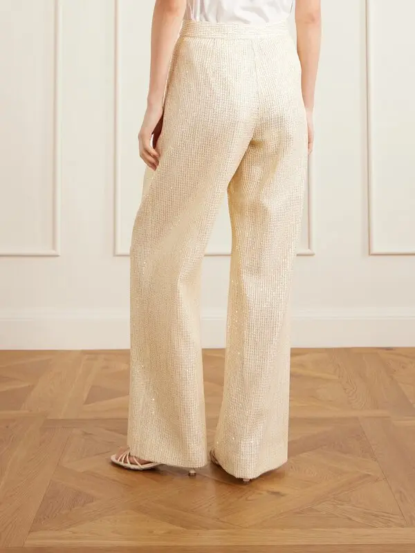 TWP Sequined Fishnet Wide-leg Pants - Ivory