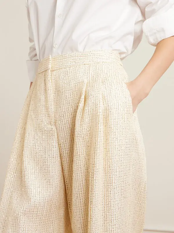 TWP Sequined Fishnet Wide-leg Pants - Ivory