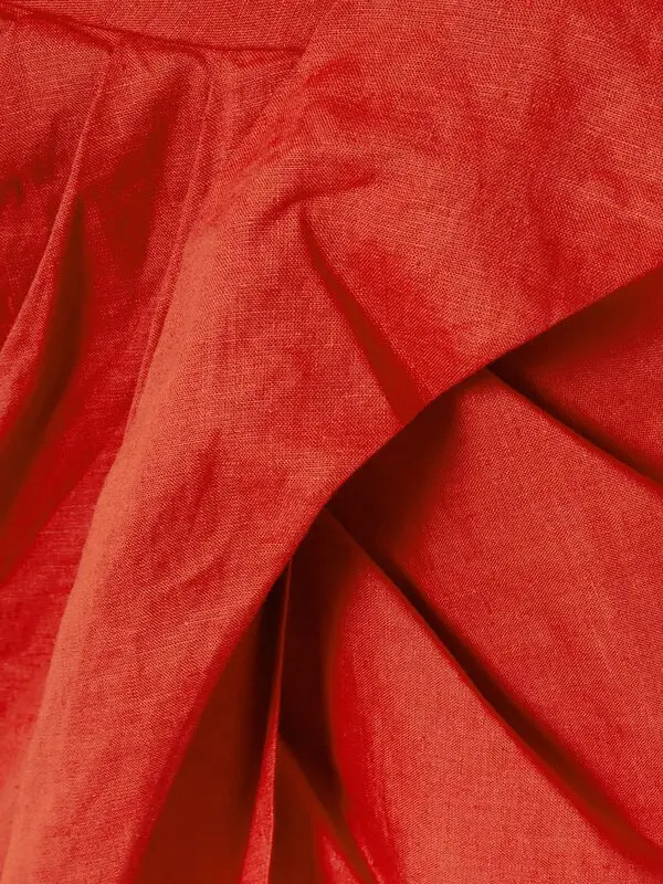Johanna Ortiz Salsero One-shoulder Knotted Ruffled Draped Linen Midi Dress - Red