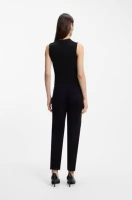 BOSS Ribbed Mock Neck Top - Black