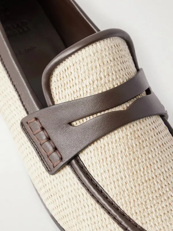 Brunello Cucinelli Leather-trimmed Raffia Penny Loafers