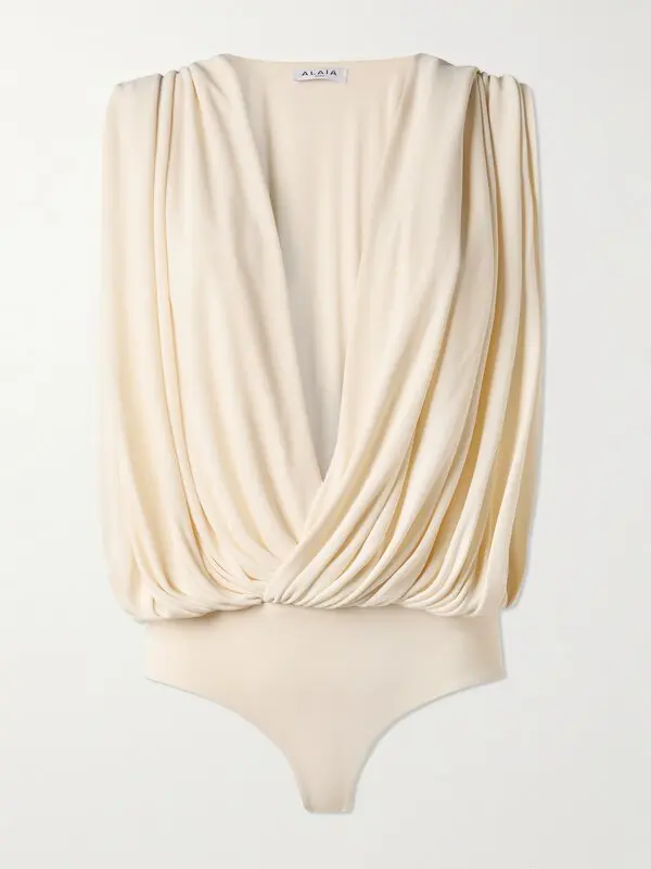 Alaïa Hooded Draped Jersey Bodysuit