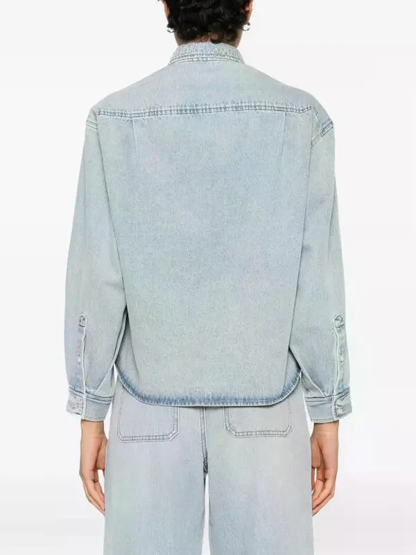 Sandro Rhinestone Embellished Cropped Denim Shirt - Blue