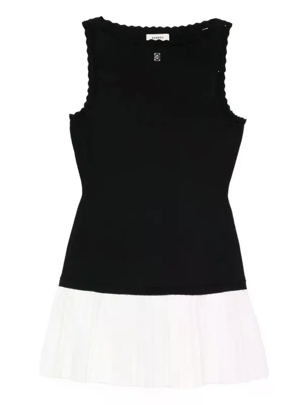 Sandro Two-tone Ruffled Boat Neck Mini Dress