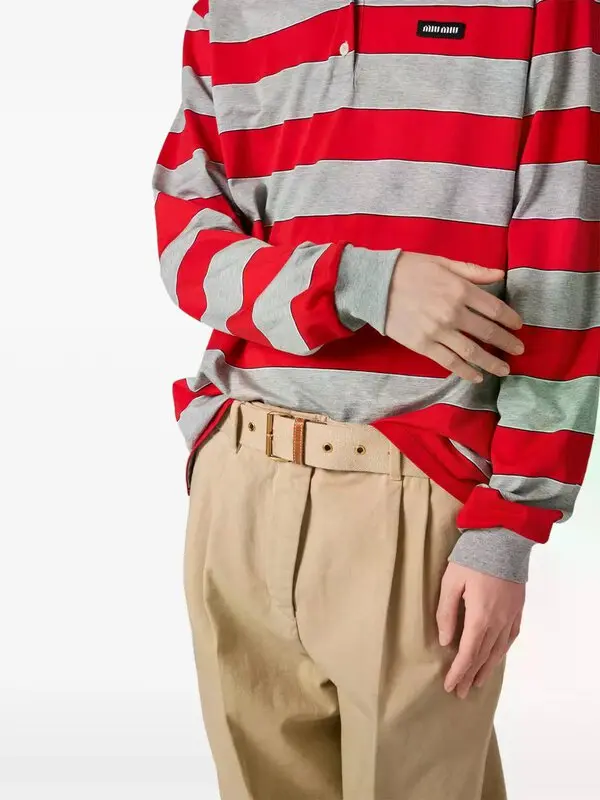 Miu Miu Striped Long-sleeve Polo Shirt - Red