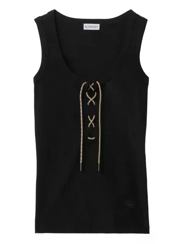 Burberry Rib-knit Lace-up Tank Top - Black