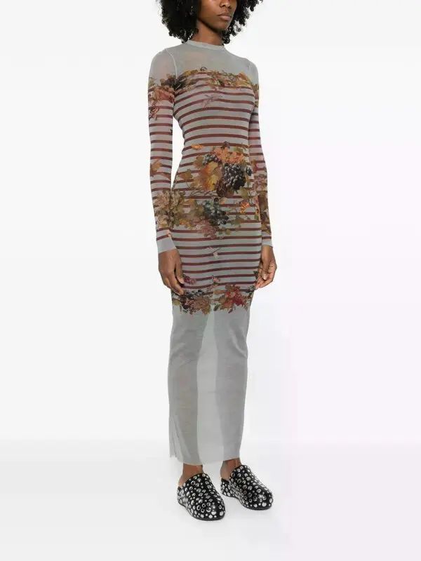 JEAN PAUL GAULTIER Striped Printed Maxi Dress - Grey