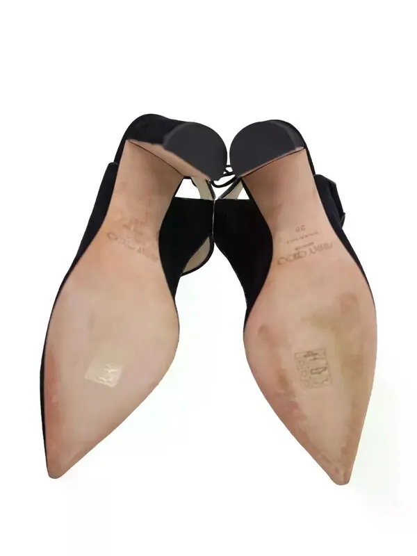 JIMMY CHOO Suede Pointed Toe Tie Fastening Pumps With Cut Out Detail And Block Heel
