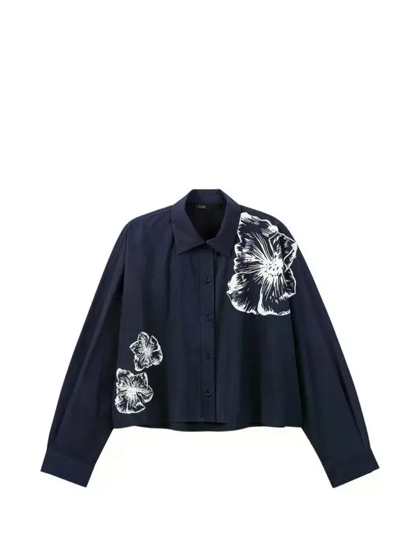 Maje Cropped Floral Print Cotton Shirt