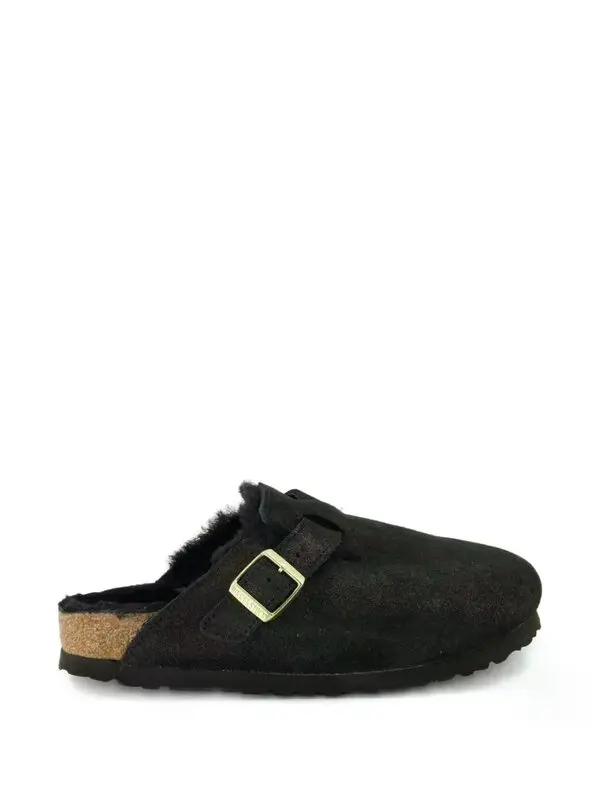 BIRKENSTOCK Boston Shimmering Buckle Mules - Black