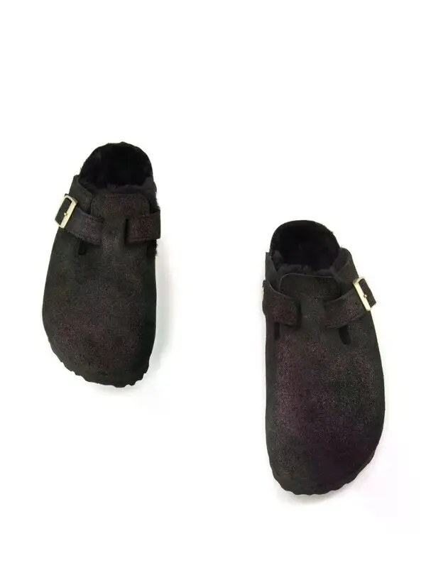 BIRKENSTOCK Boston Shimmering Buckle Mules - Black