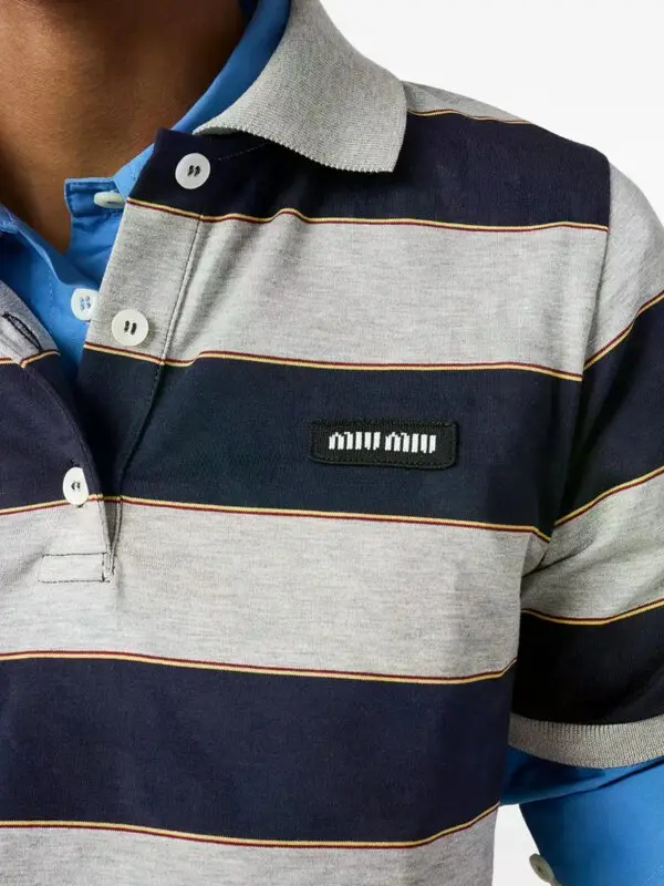 Miu Miu Striped Jersey Polo Shirt