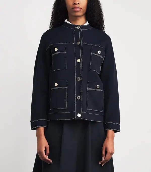 Sandro Topstitched Cardigan - Blue