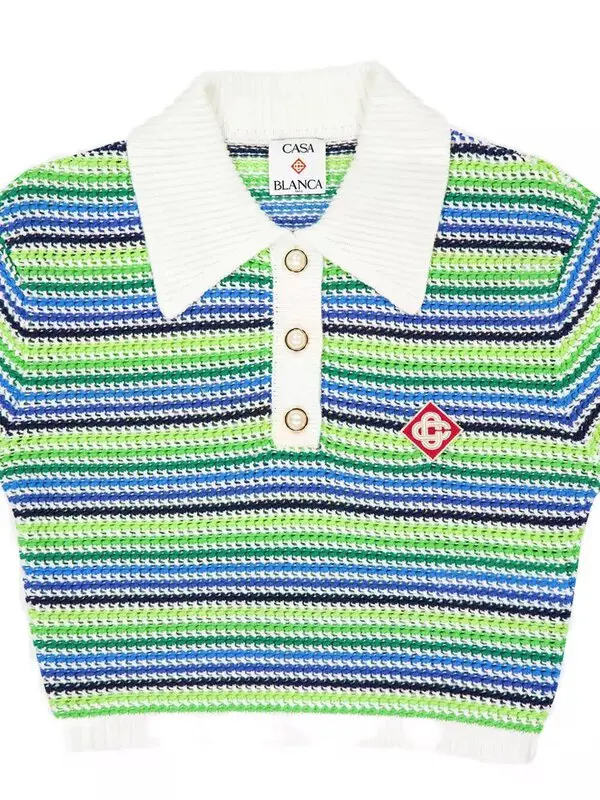 Casablanca Striped Button-up Polo Shirt - Green