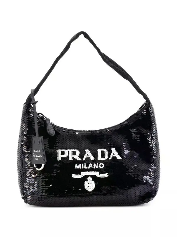 Prada Re-edition 2000 Sequins Mini Hobo Bag - Black