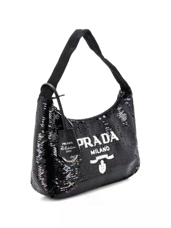 Prada Re-edition 2000 Sequins Mini Hobo Bag - Black
