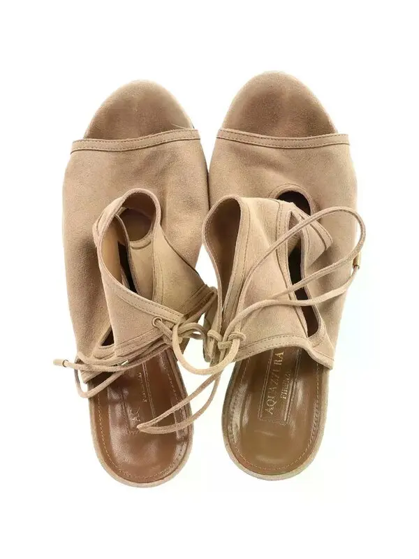AQUAZZURA Beige Suede Cut-out Tie Wedge Sandals