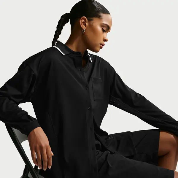 Nike Sportswear Oversized Button-down Jersey Top - Black