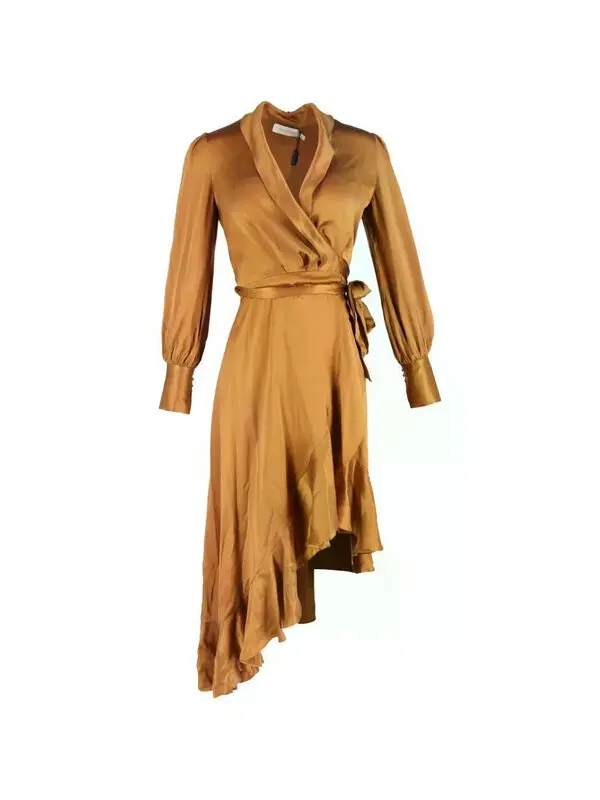 Zimmermann Asymmetric Ruffled Wrap Midi Dress