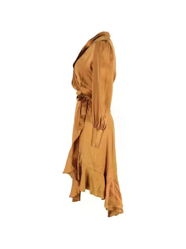 Zimmermann Asymmetric Ruffled Wrap Midi Dress