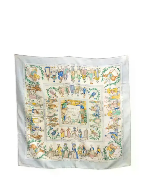 Hermès 1995 Costumes Civils Actuels Silk Scarf - Neutrals