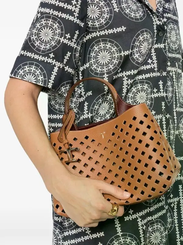 TOD'S Perforated Tote Bag With Hanging T Charm